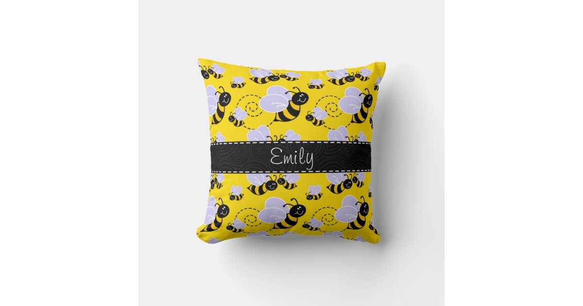 Yellow & Black Bumble Bee Throw Pillow | Zazzle
