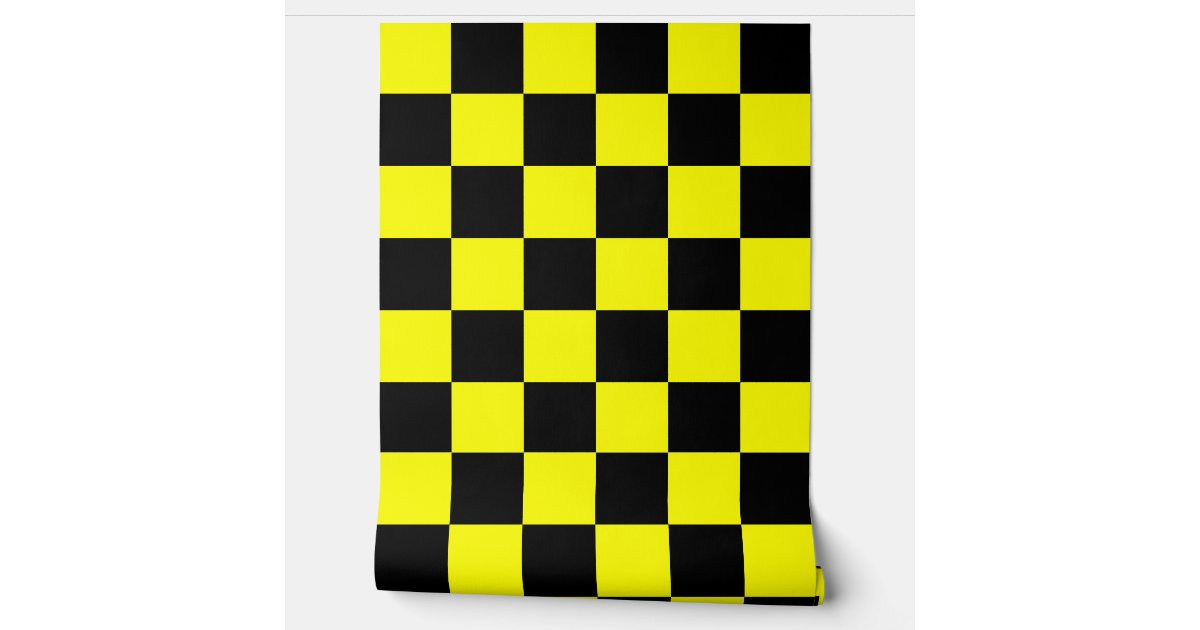 Yellow Black Checker Pattern Background Wallpaper | Zazzle