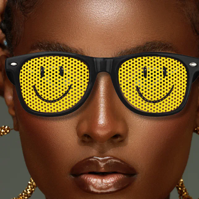Yellow & Black Fun Happy Smiling Smile Face Retro Sunglasses | Zazzle