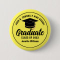 Yellow Black High School Graduate Custom Name Tag Button | Zazzle