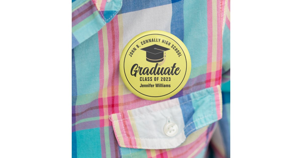 Yellow Black High School Graduate Custom Name Tag Button | Zazzle