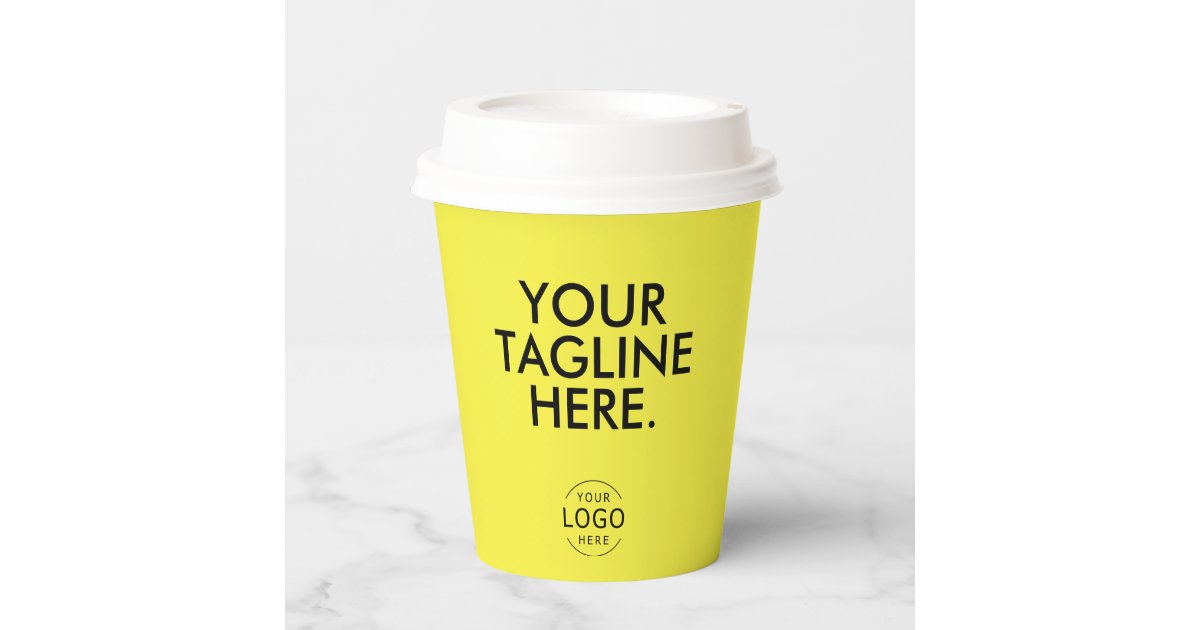 Yellow Black Logo QR Code Company Swag Paper Cups | Zazzle
