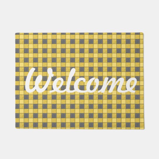 Yellow Black Plaid Check Welcome Mat | Zazzle.com