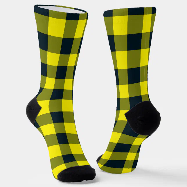 Yellow Black Plaid Checker Pattern Socks | Zazzle