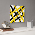 Yellow Black Stripe Geometric Square Wall Clock | Zazzle