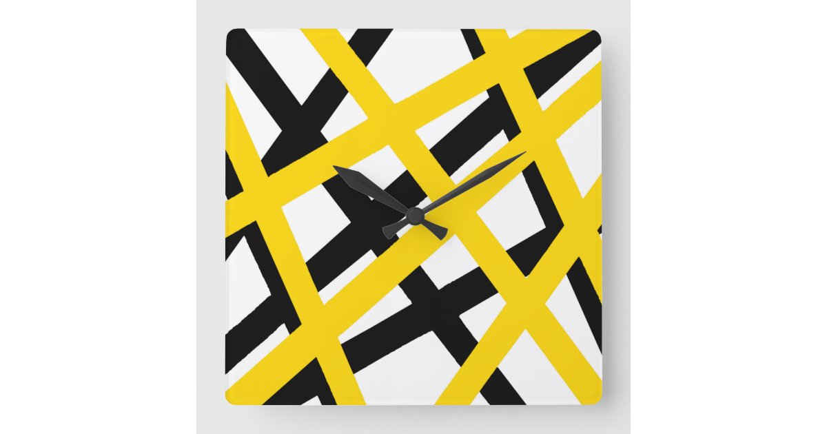 Yellow Black Stripe Geometric Square Wall Clock | Zazzle