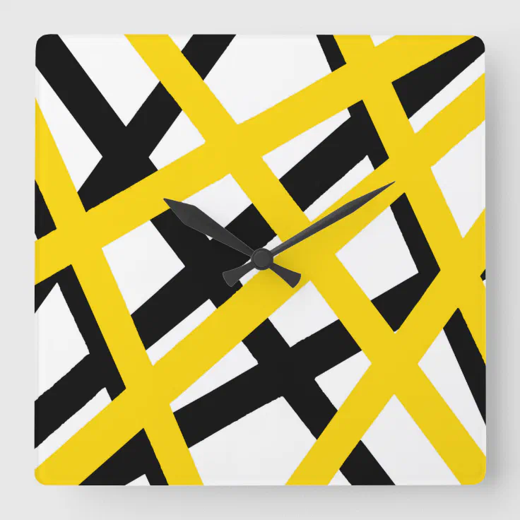 Yellow Black Stripe Geometric Square Wall Clock | Zazzle