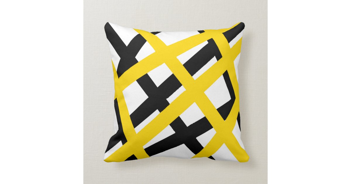 Yellow Black Stripe Geometric Throw Pillow | Zazzle.com