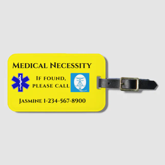 Yellow Blue Black Text CPAP Luggage Tag | Zazzle