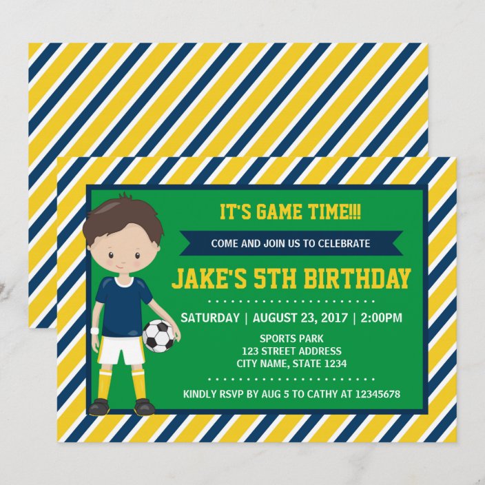 Yellow Blue Football Soccer Birthday Invitation | Zazzle.com