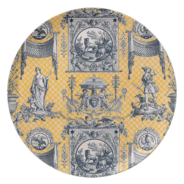 Yellow & Blue NeoClassical French Toile Plate | Zazzle