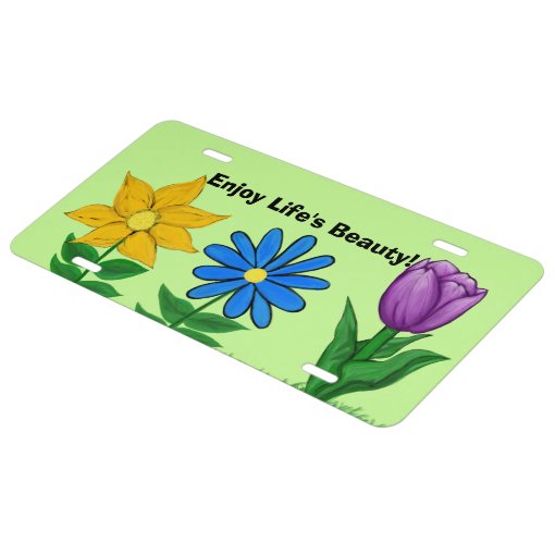 Yellow Blue Purple Flowers Front License Plates | Zazzle
