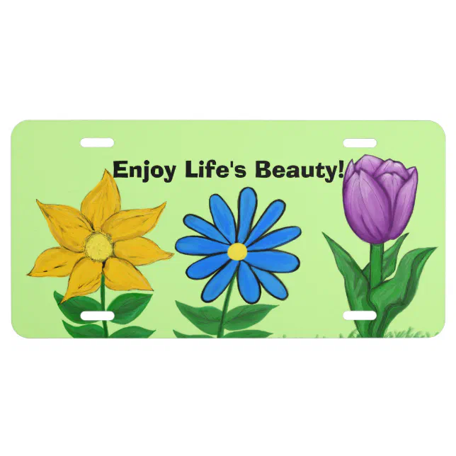 Yellow Blue Purple Flowers Front License Plates | Zazzle