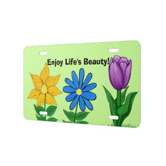 Yellow Blue Purple Flowers Front License Plates | Zazzle