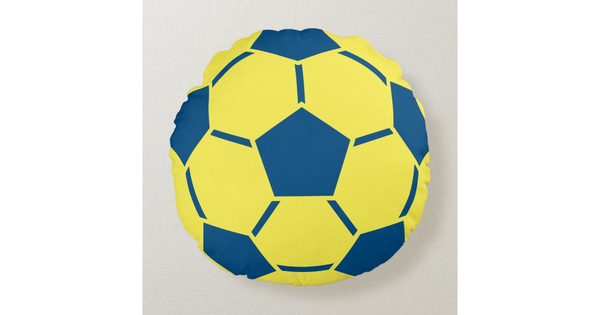 Yellow Blue Soccer Ball Sports Team Round Pillow | Zazzle
