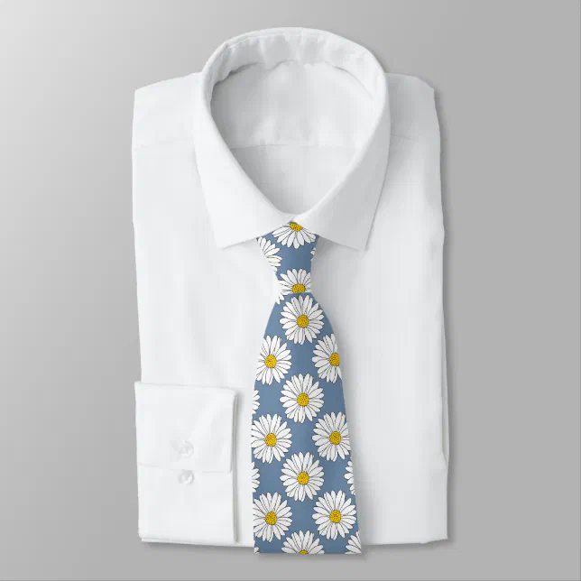 Yellow Blue White Daisy Pattern Neck Tie | Zazzle