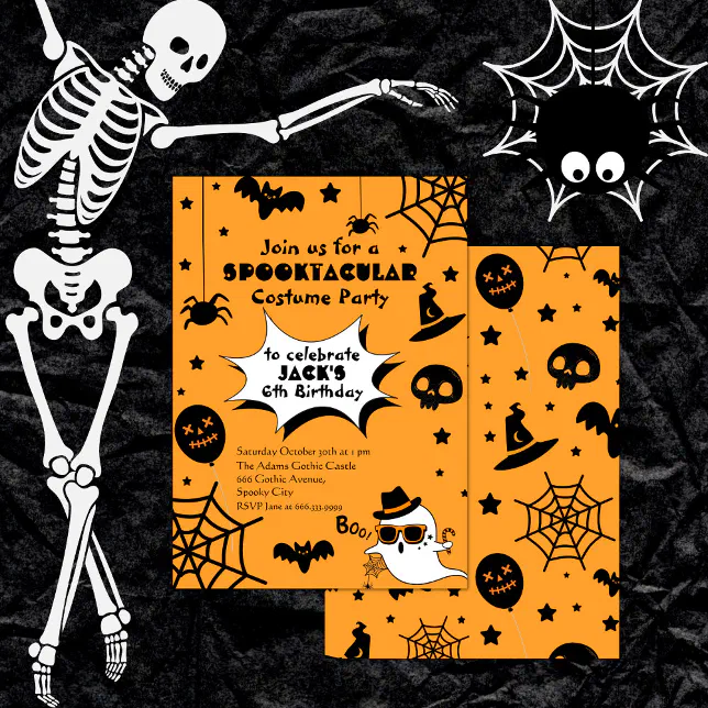 Yellow BOO Spooktacular Halloween Birthday Party Invitation | Zazzle