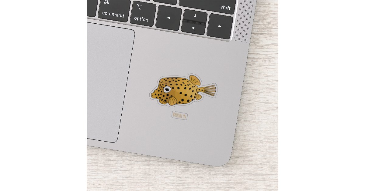 Yellow boxfish cartoon illustration sticker | Zazzle