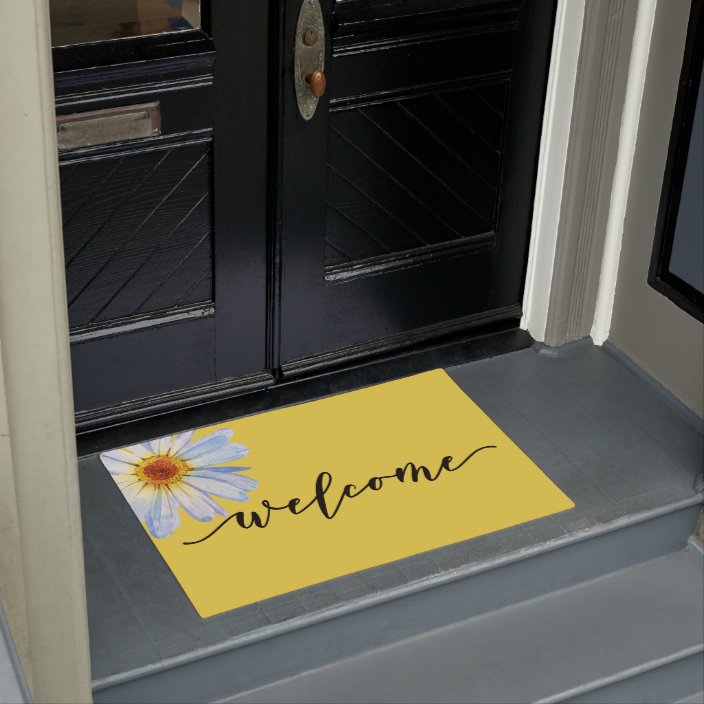 Yellow Bright Daisy Trendy Welcome Door Mat | Zazzle.com