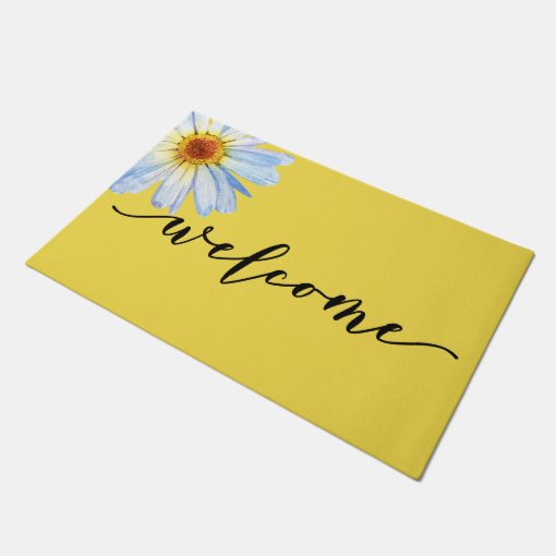 Yellow Bright Daisy Trendy Welcome Door Mat | Zazzle