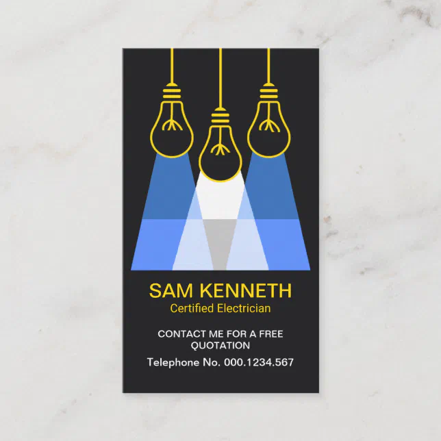 Yellow Bulbs Blue Light Electrical Contractor Business Card | Zazzle