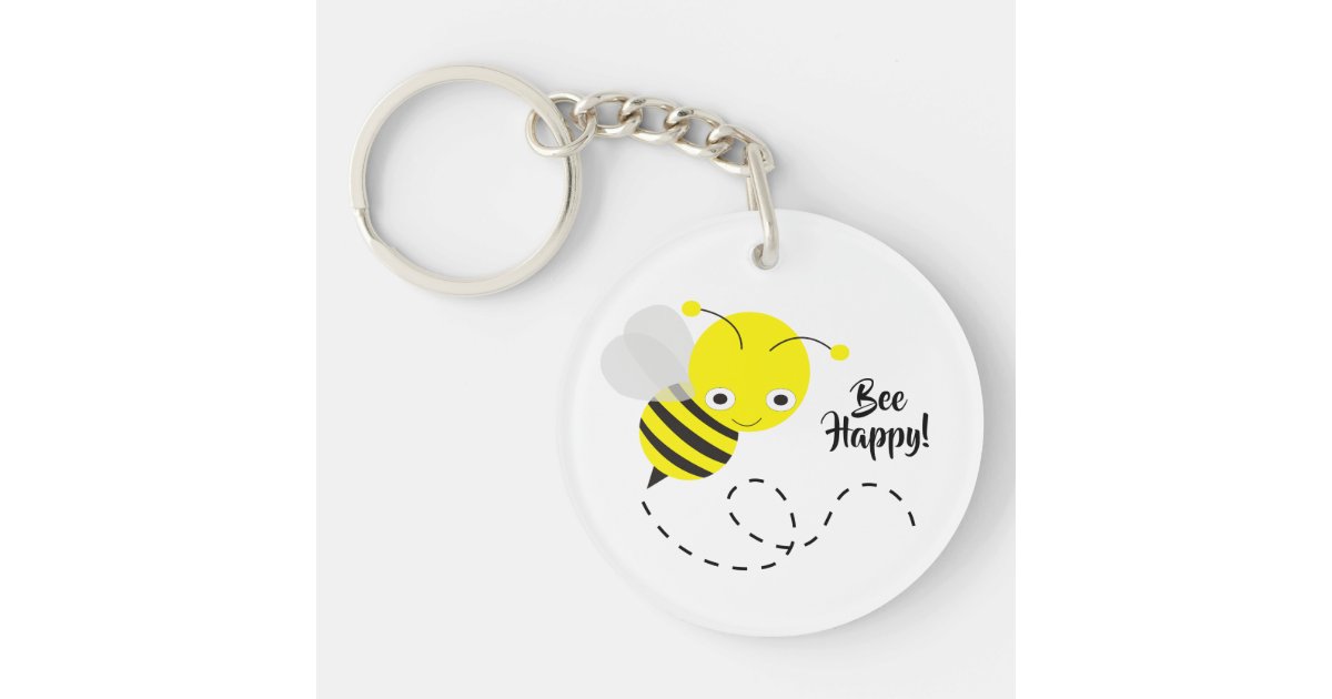 Yellow Bumble Bee, Bee Happy! Keychain | Zazzle