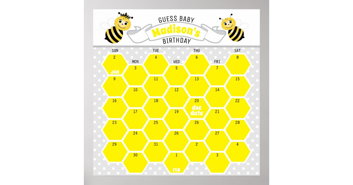 Yellow Bumble Bee Birthday Prediction Calendar Poster | Zazzle