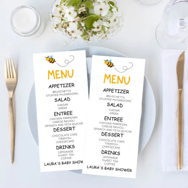 Yellow Bumble Bee Honey Bee Baby Shower Food Menu | Zazzle