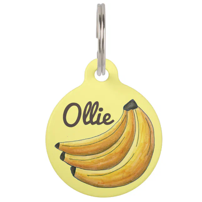 Yellow Bunch of Bananas Banana Fruit Foodie Pet Name Tag | Zazzle