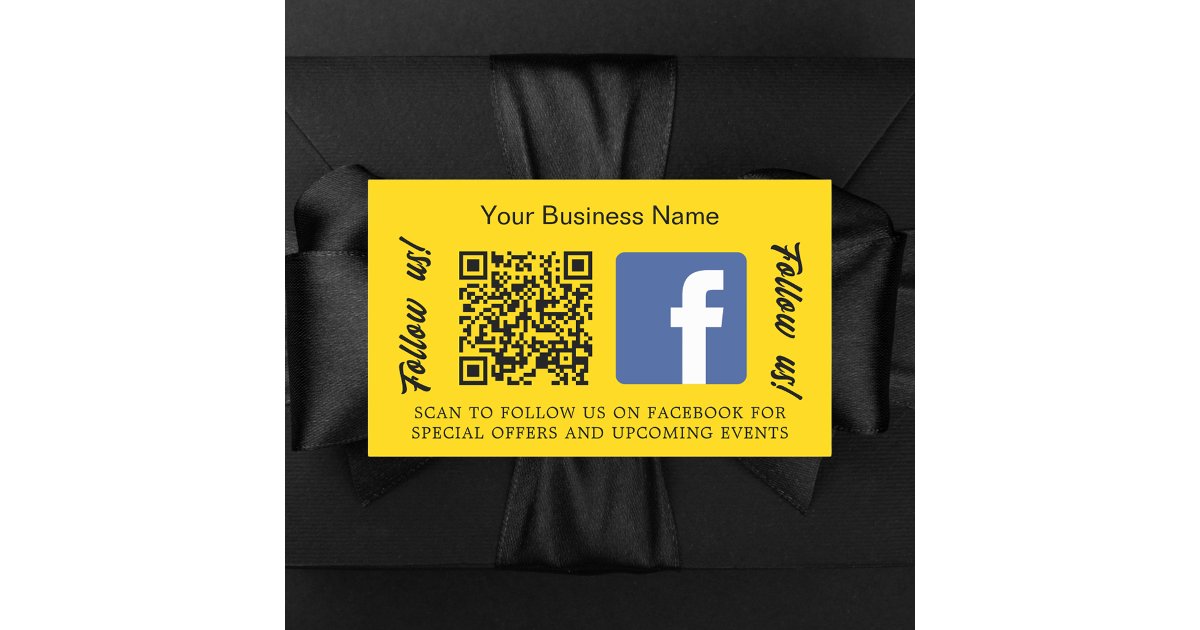 Yellow business name qr code Facebook Rectangular Sticker | Zazzle