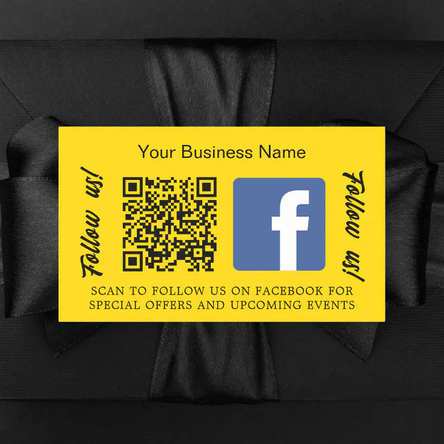 Yellow business name qr code Facebook Rectangular Sticker | Zazzle