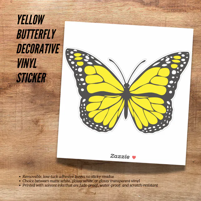 Yellow Butterfly Decorative Vinyl Sticker | Zazzle