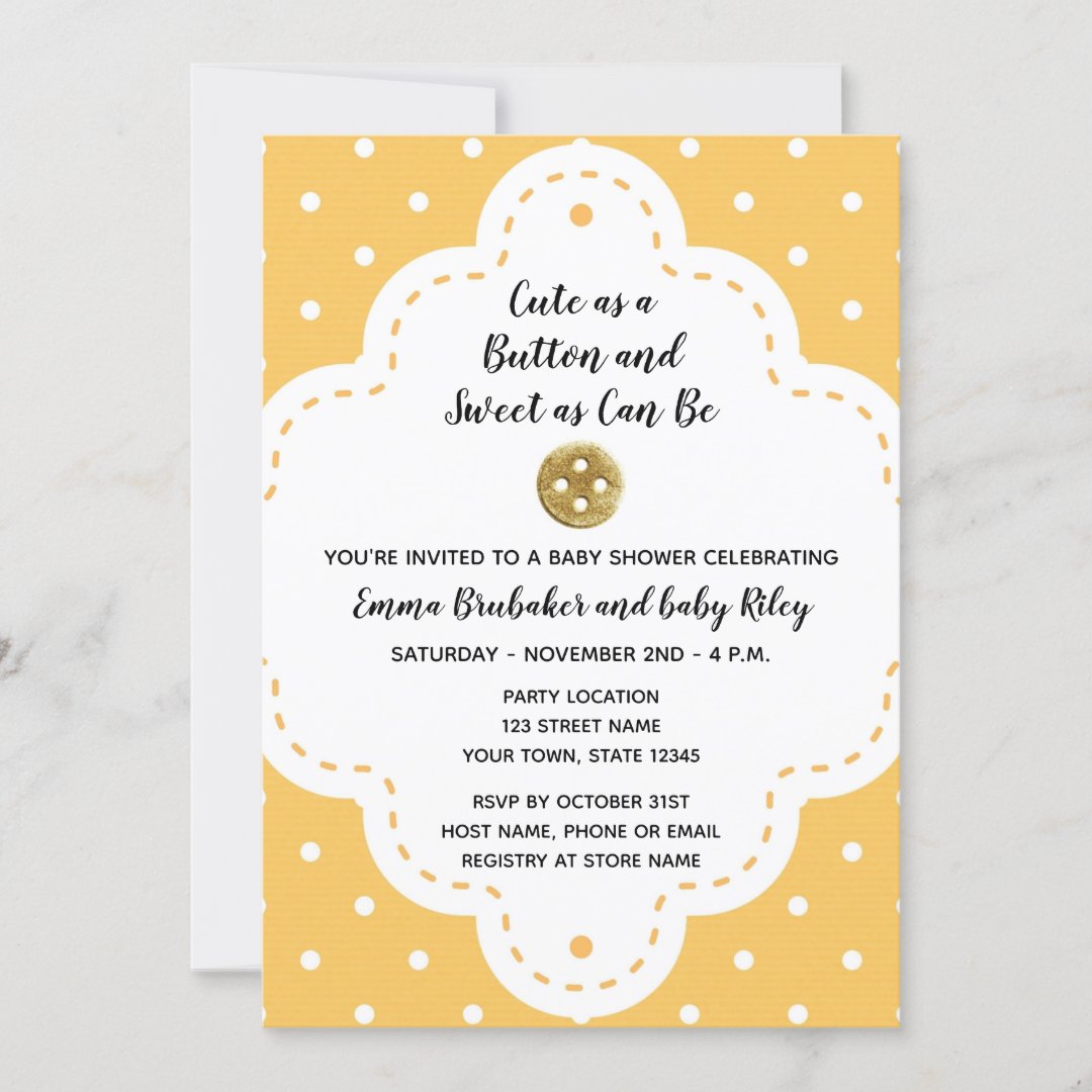 Yellow Button Baby Shower Invitation | Zazzle