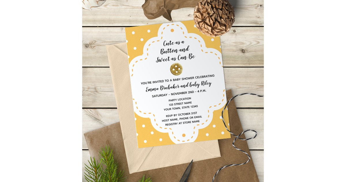 Yellow Button Baby Shower Invitation | Zazzle