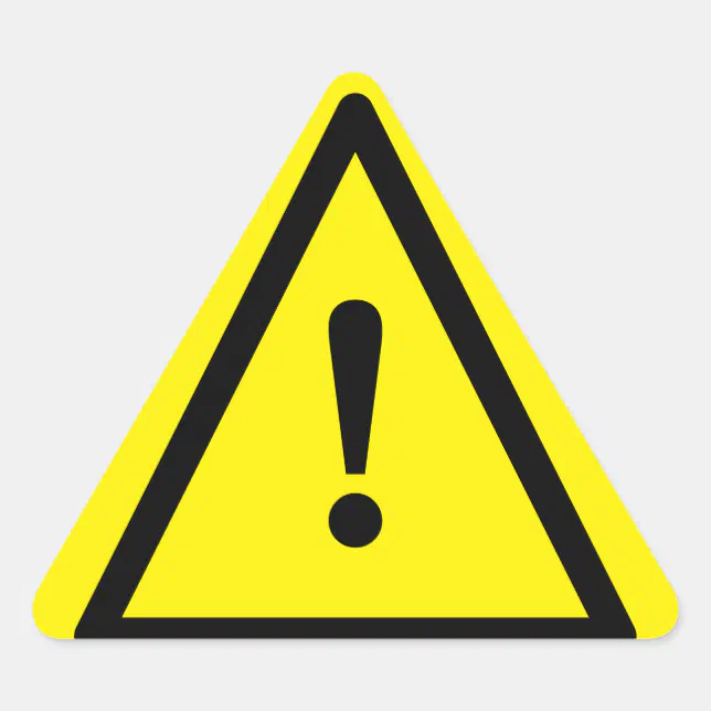 Yellow caution sign with exclamation mark icon triangle sticker | Zazzle
