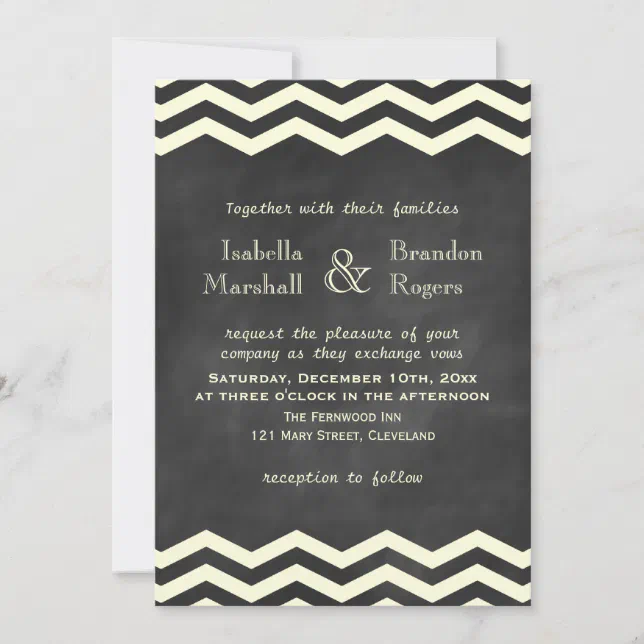 Yellow Chevrons on Chalkboard Wedding Invitation | Zazzle