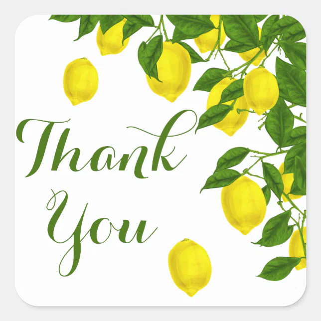 Yellow Citrus Thank You Lemon Green Wedding Party Square Sticker | Zazzle