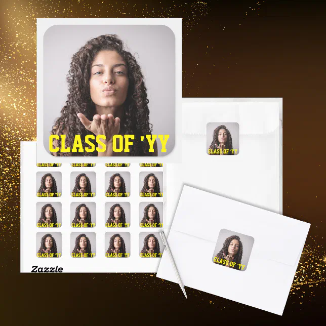Yellow Class of 2024 Senior Photo Square Seal | Zazzle