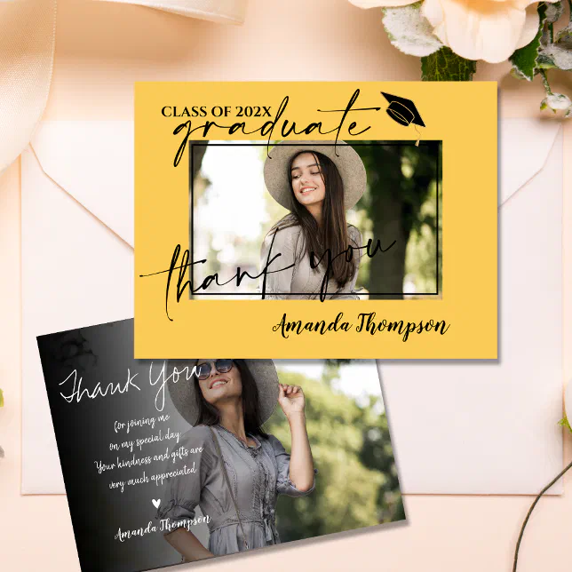 Yellow Class of 2025 Graduation Photo Thank You Postcard | Zazzle