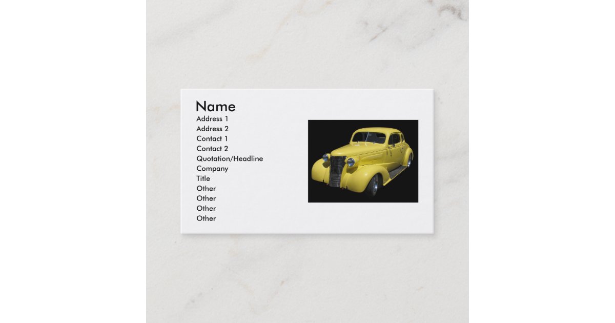 Yellow Classic Car Business Card | Zazzle