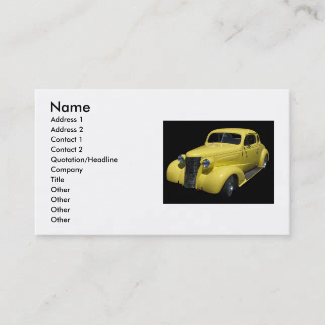 Yellow Classic Car Business Card | Zazzle