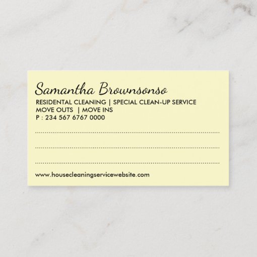 Yellow Cleaning Janitorial Maid Housekeeping Business Card | Zazzle