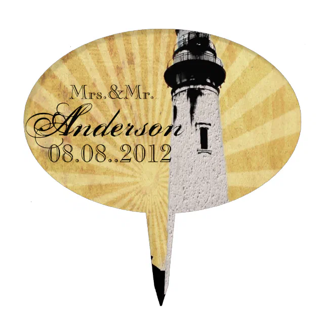 Yellow Coastal Nautical Lighthouse Wedding Cake Topper | Zazzle