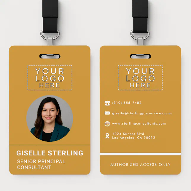 Yellow Company Photo ID Logo Name Tag Custom Badge | Zazzle