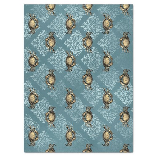 Yellow Crabs and Blue Damask Decoupage Tissue Paper | Zazzle