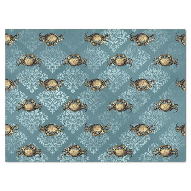 Yellow Crabs and Blue Damask Decoupage Tissue Paper | Zazzle