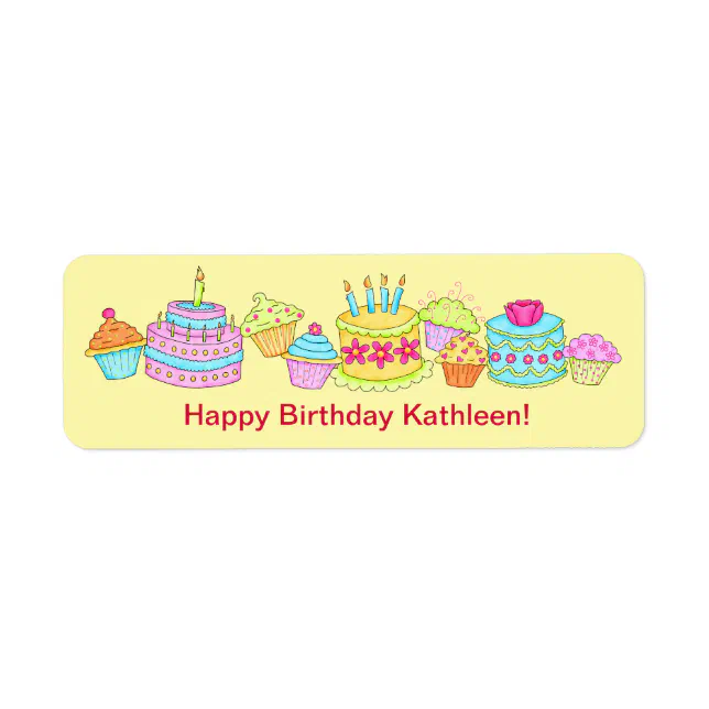Yellow Cupcakes /Cake Happy Birthday Personalized Label | Zazzle