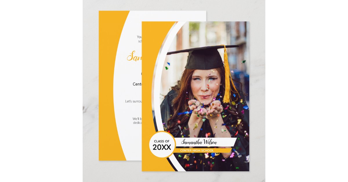 Yellow Curved Frame Photo Graduation Invitation | Zazzle
