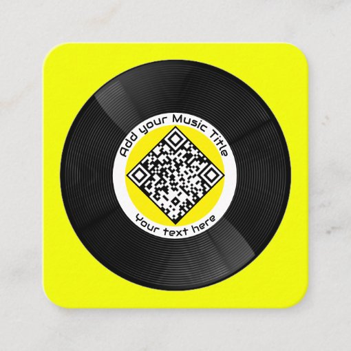 Yellow Customizable Music QR Code LP Vinyl | Square Business Card | Zazzle