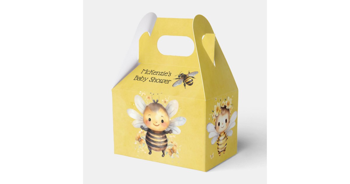 Yellow Cute Bumble Bee Florals Baby Shower Favor Boxes | Zazzle